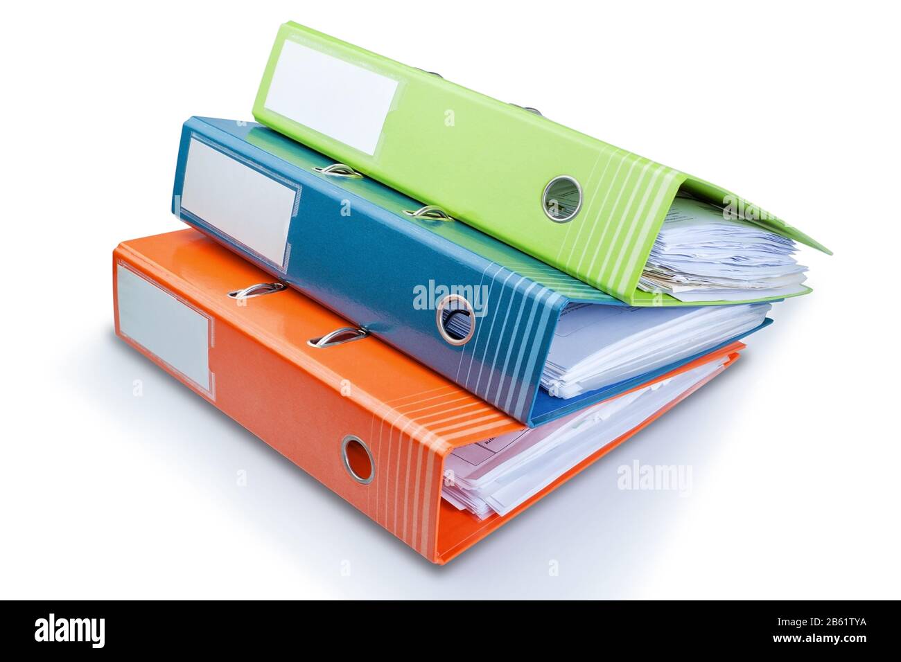 Stationery Office folder on the table with papers. On a white ...