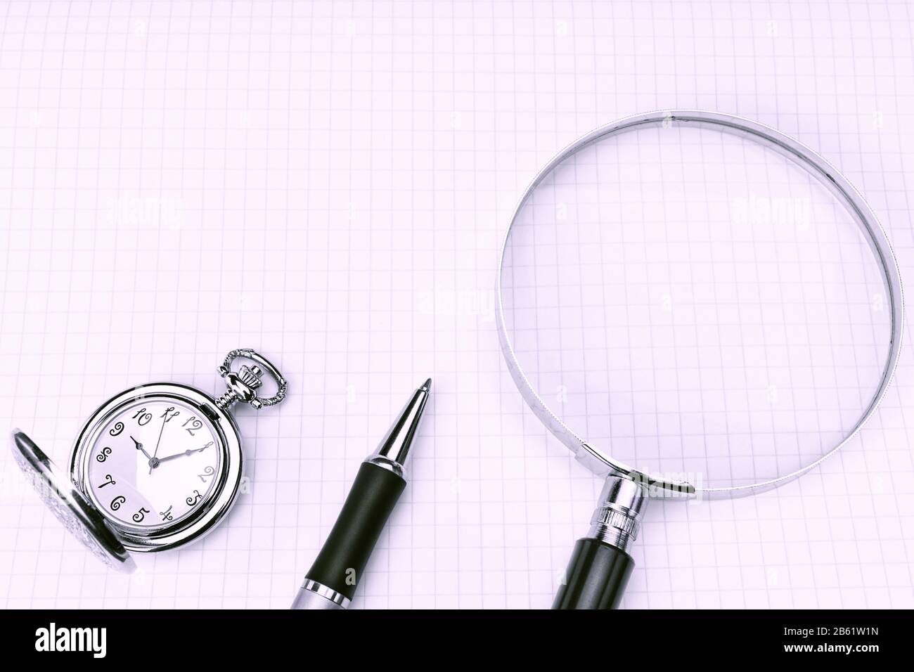 Pocket watch, ball pen and magnifier for notebooks, in cold blue tones ...