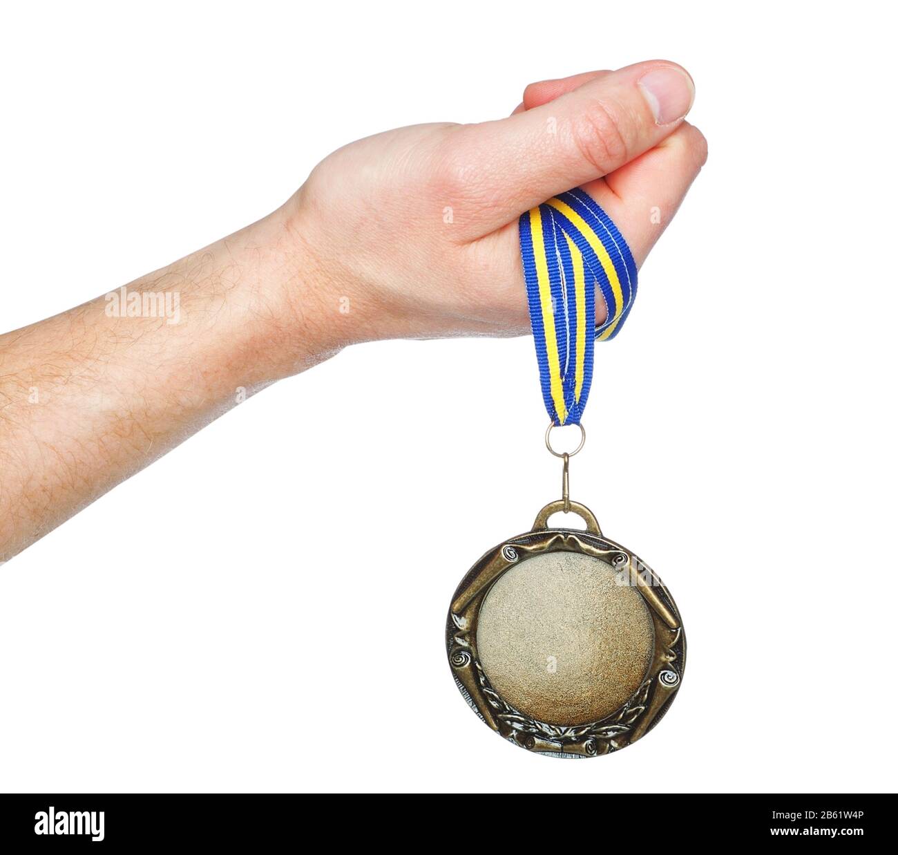 Gold Medal winner in the hand. On a white background Stock Photo - Alamy