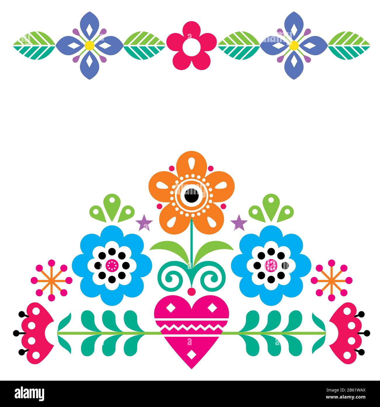 Scandinavian cute folk vector greeting card pattern with flowers ...