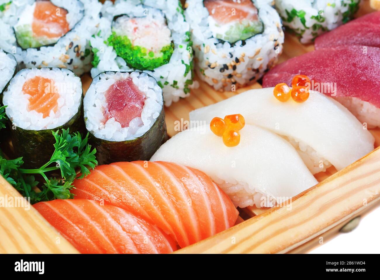 Group of luxury foods, sushi close up Stock Photo - Alamy