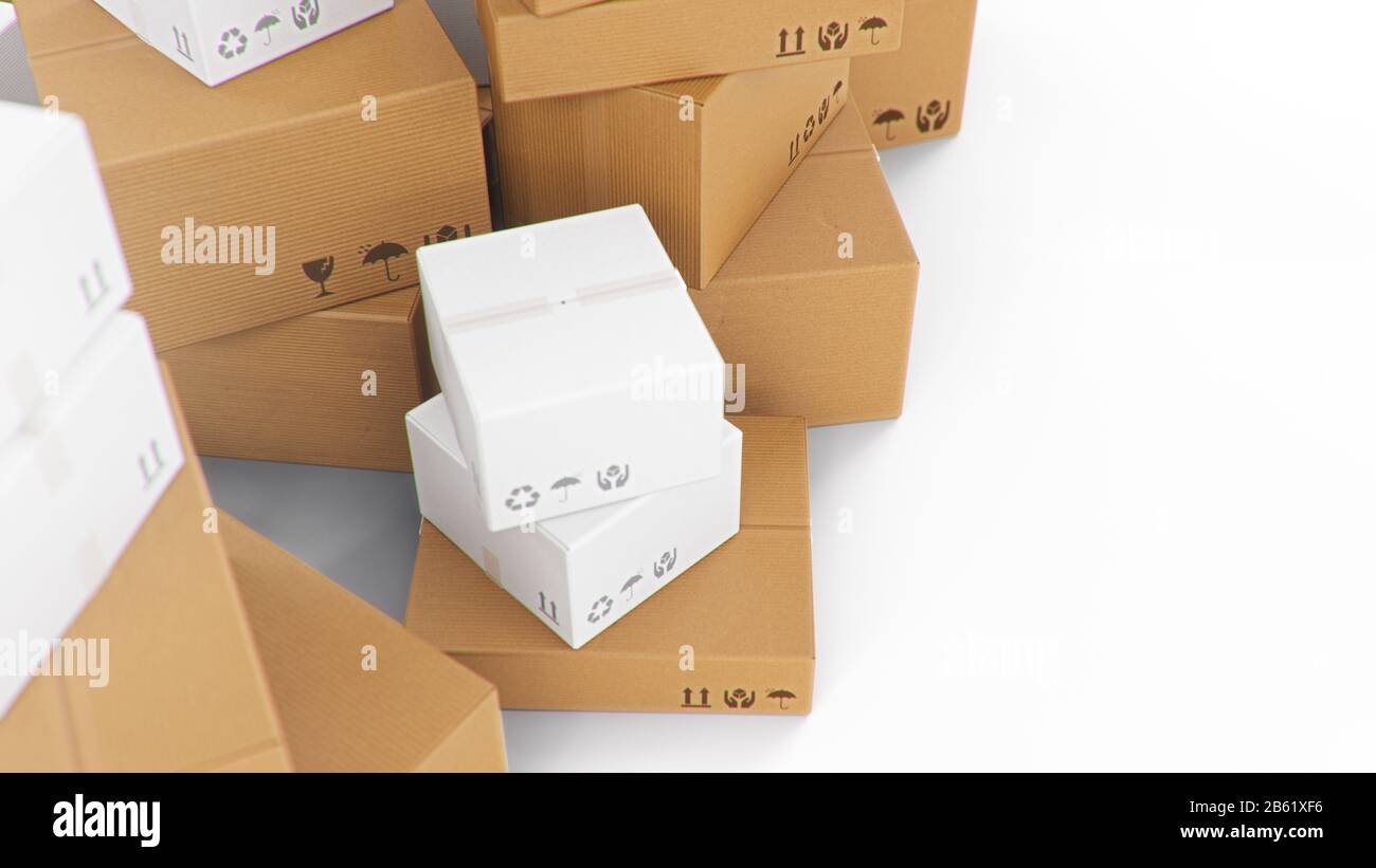 Pile, heap of cardboard boxes isolated on a white background. Cardboard ...