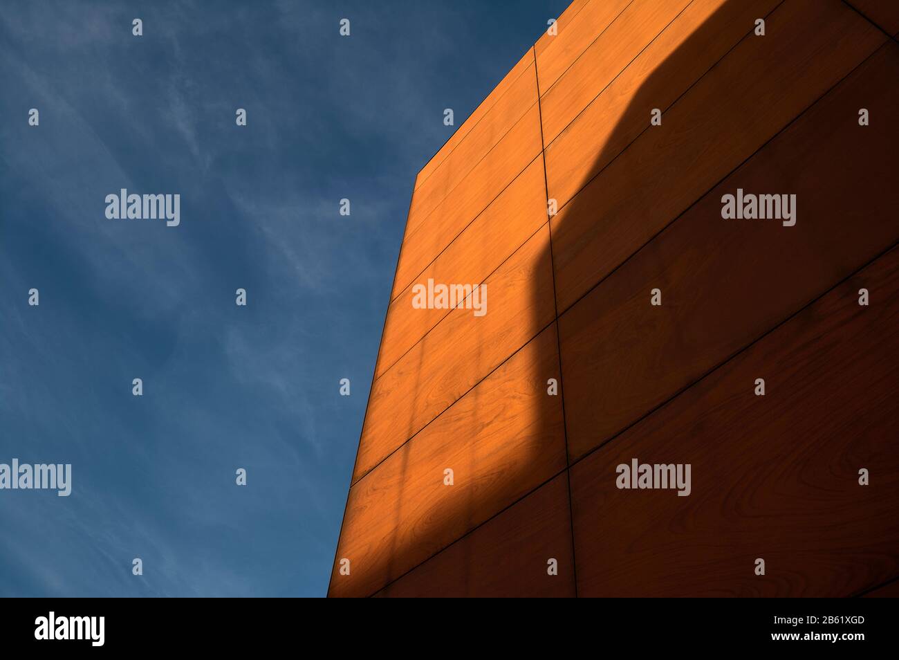 chopped plan of a modern wood-finished facade of an industrial building ...