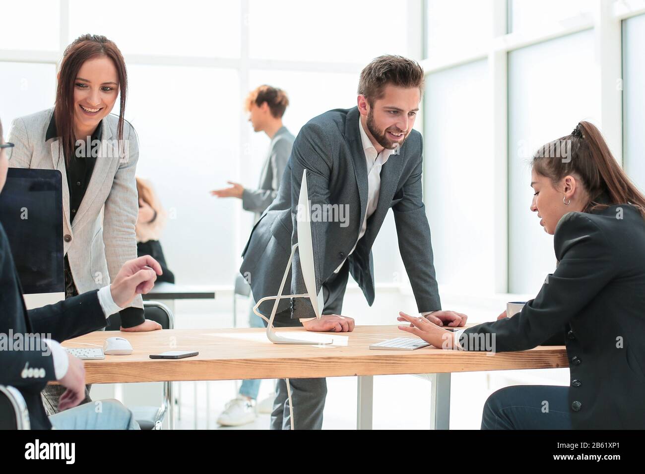 Employees group talking startup development hi-res stock photography ...