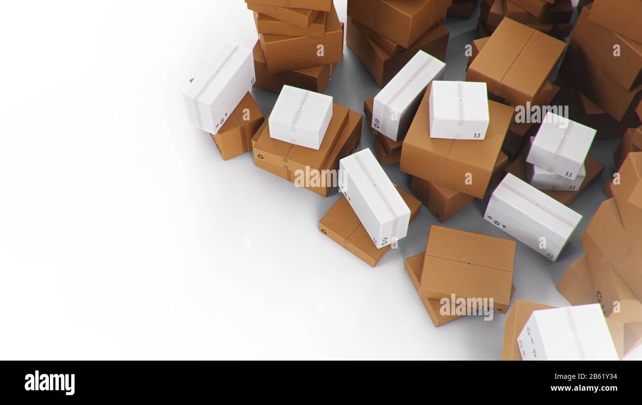 Pile, heap of cardboard boxes isolated on a white background. Cardboard ...