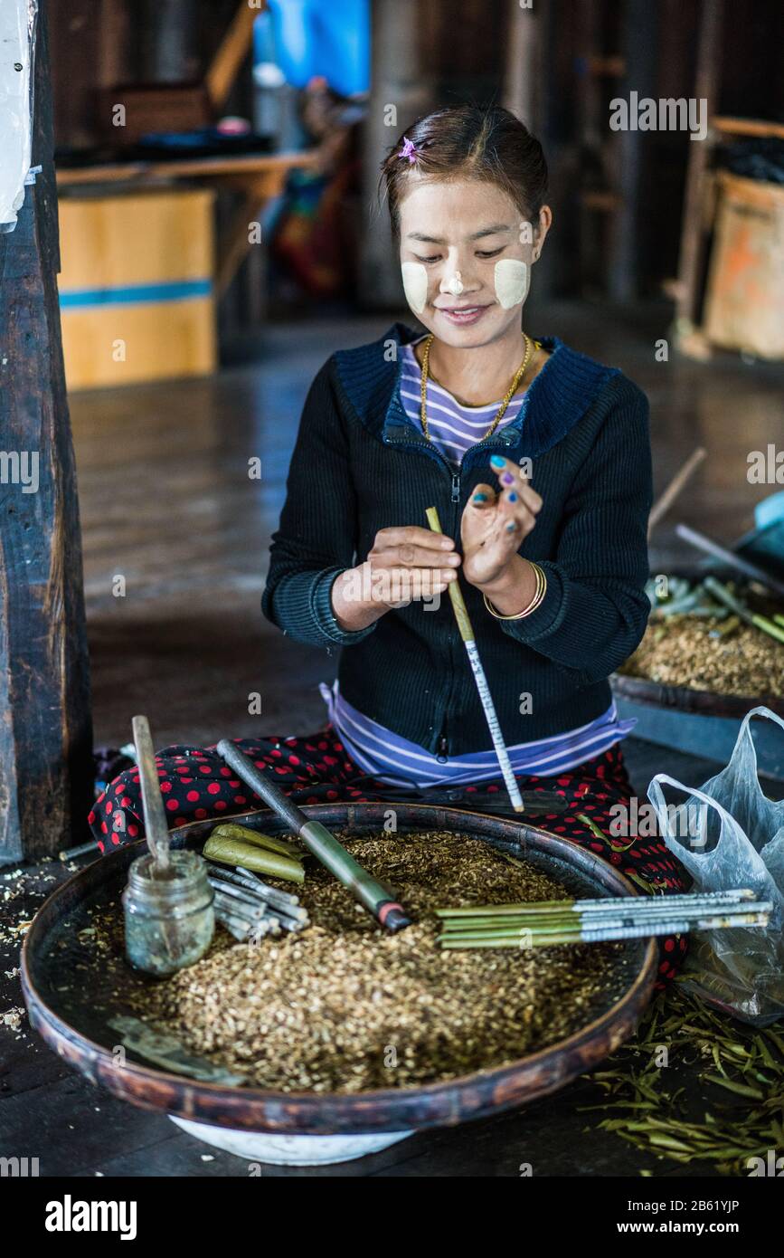 Handmade cigars, Inle lake, Myanmar, Asia Stock Photo - Alamy