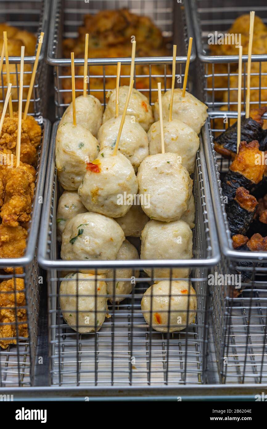 Closeup photo of fish ball skewers, Hong Kong street food Stock Photo ...
