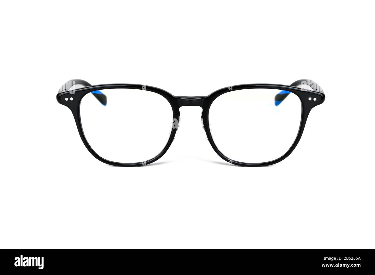 Front view plastic beautiful Fashion black color glasses on white ...