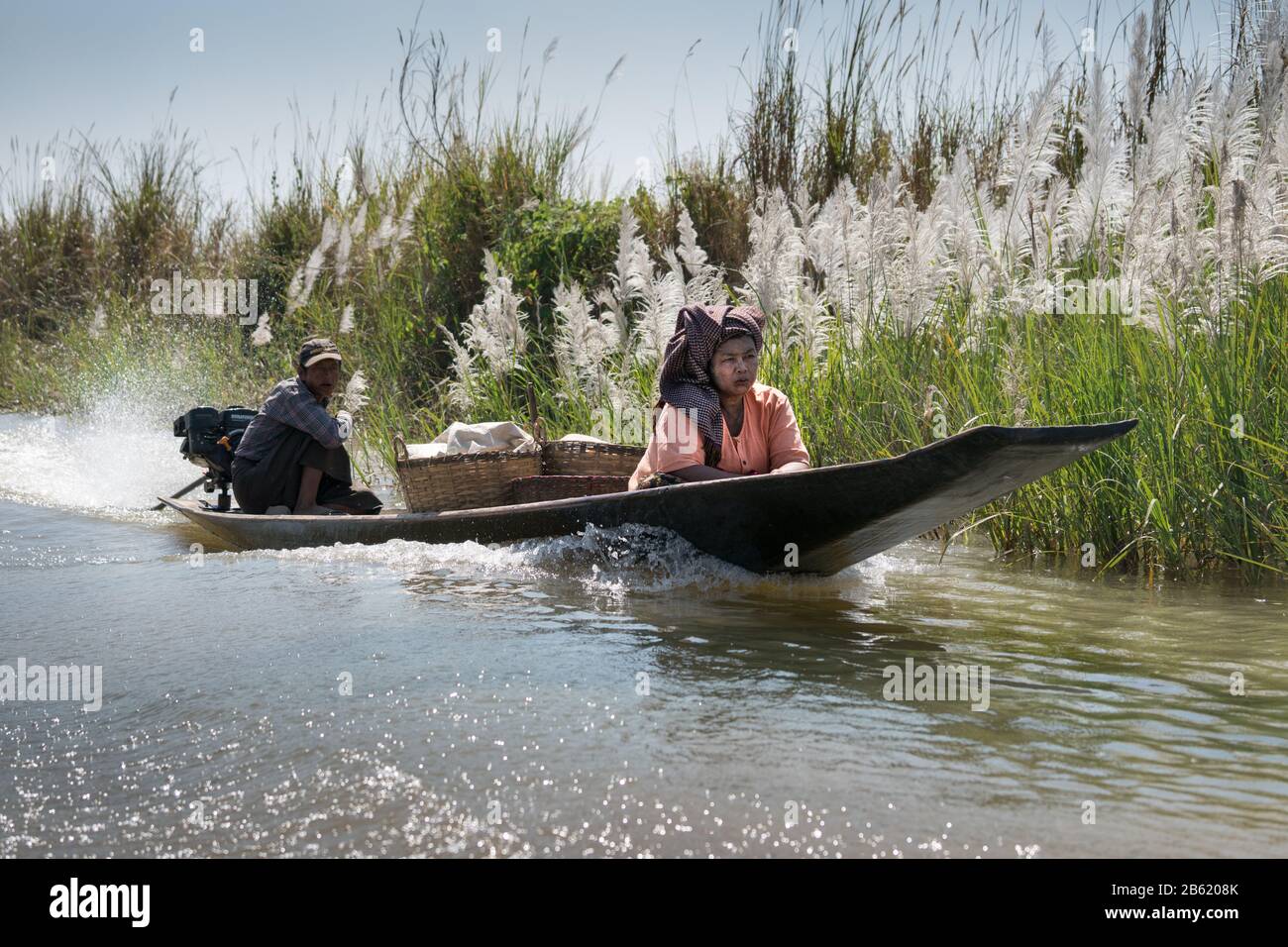 Local people on the boat, Inle lake, Myanmar, Asia Stock Photo - Alamy