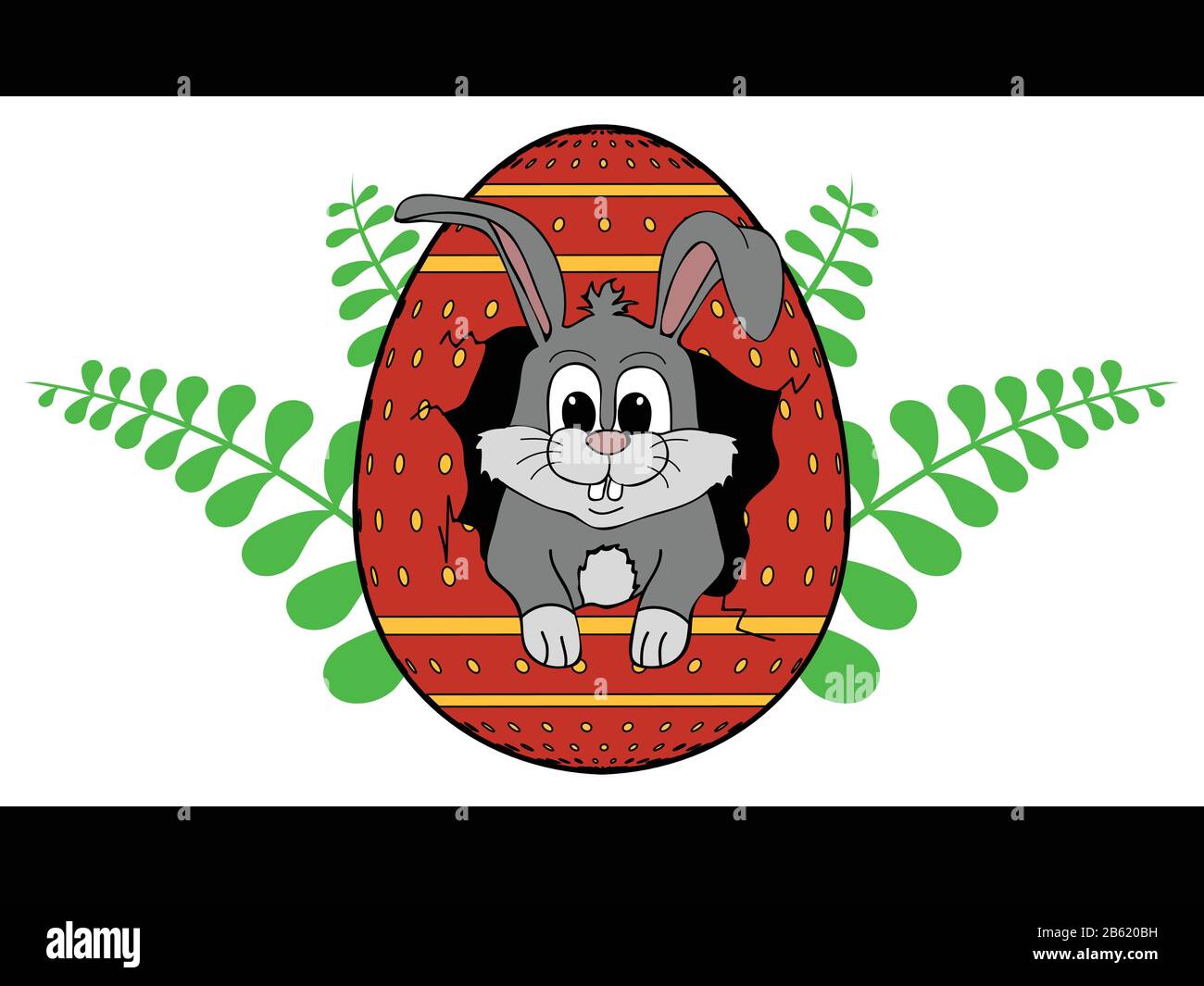 Hand Drawn Easter Bunny Coming Out From Cracked Decorated Easter Egg ...