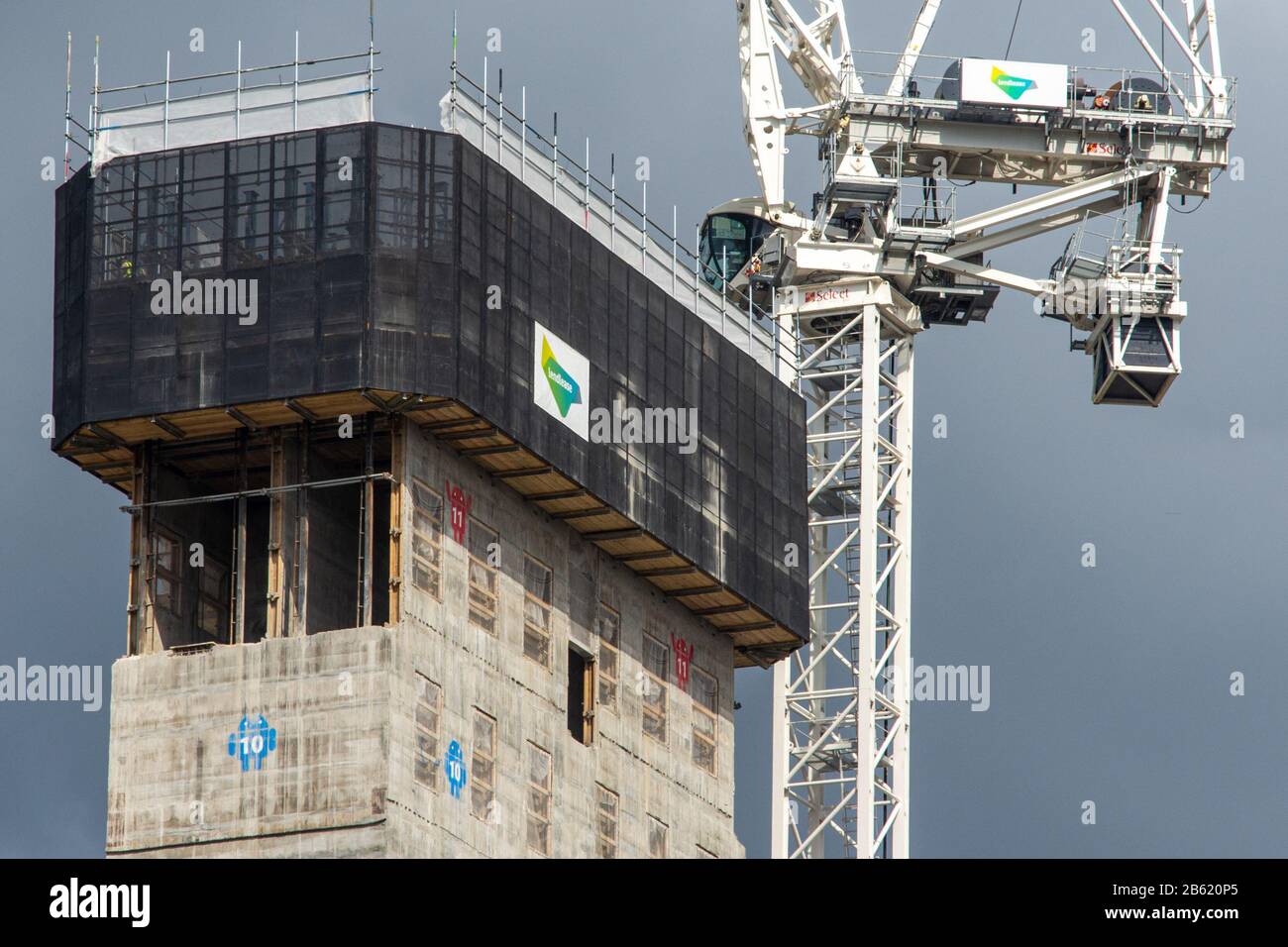 London, England, UK - August 2, 2019: Sun shines on the concrete cores ...