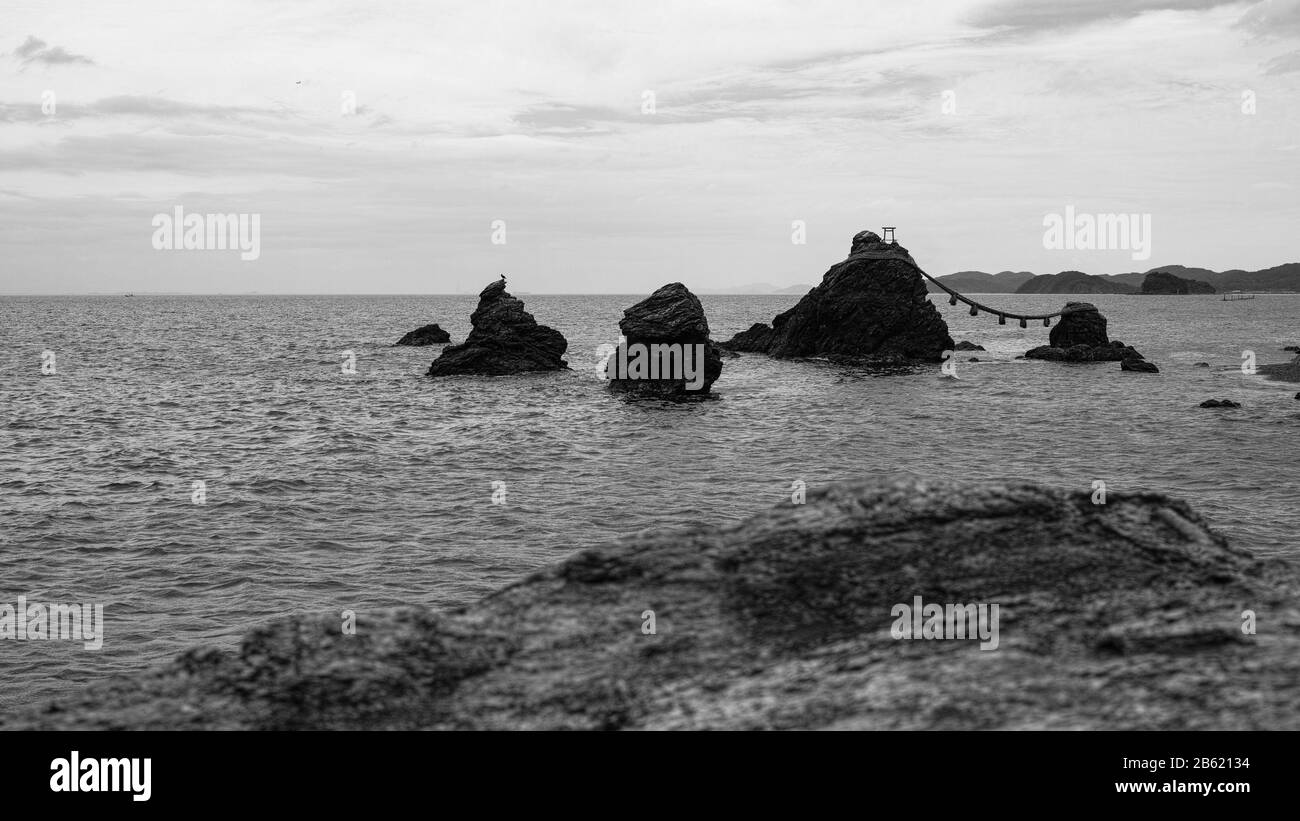 The famous twin rocks of Meoto Iwa in Ise Japan Stock Photo - Alamy