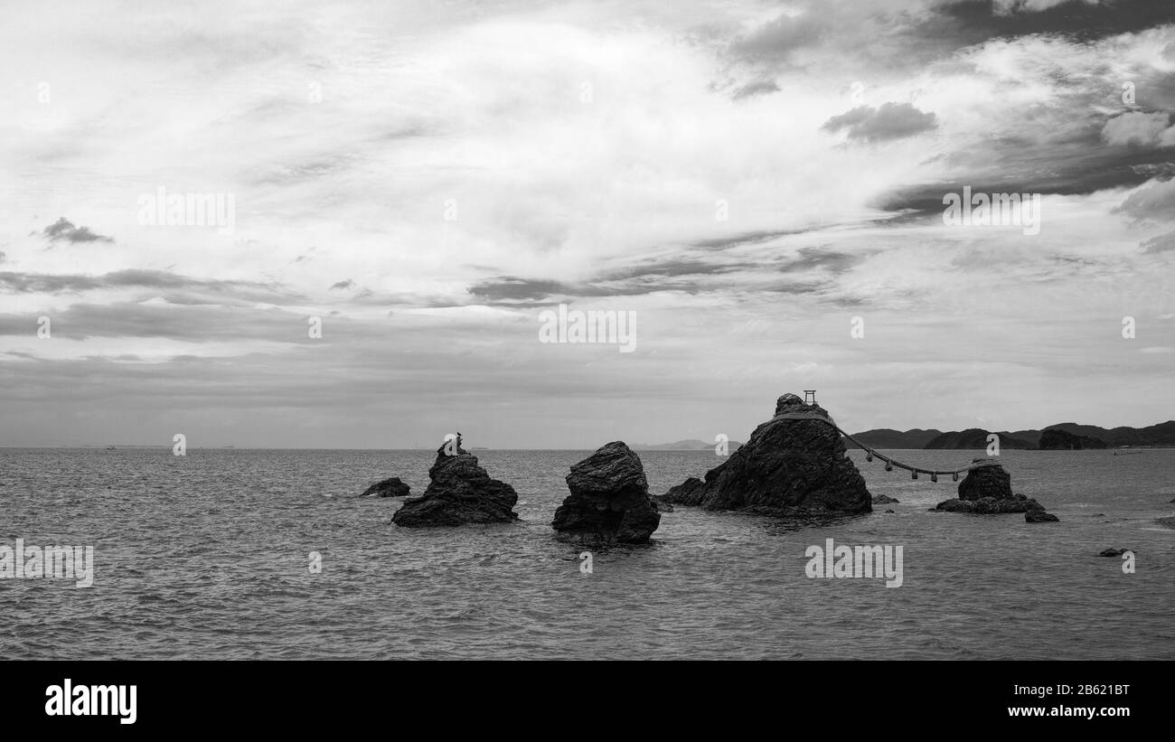 The famous twin rocks of Meoto Iwa in Ise Japan Stock Photo - Alamy