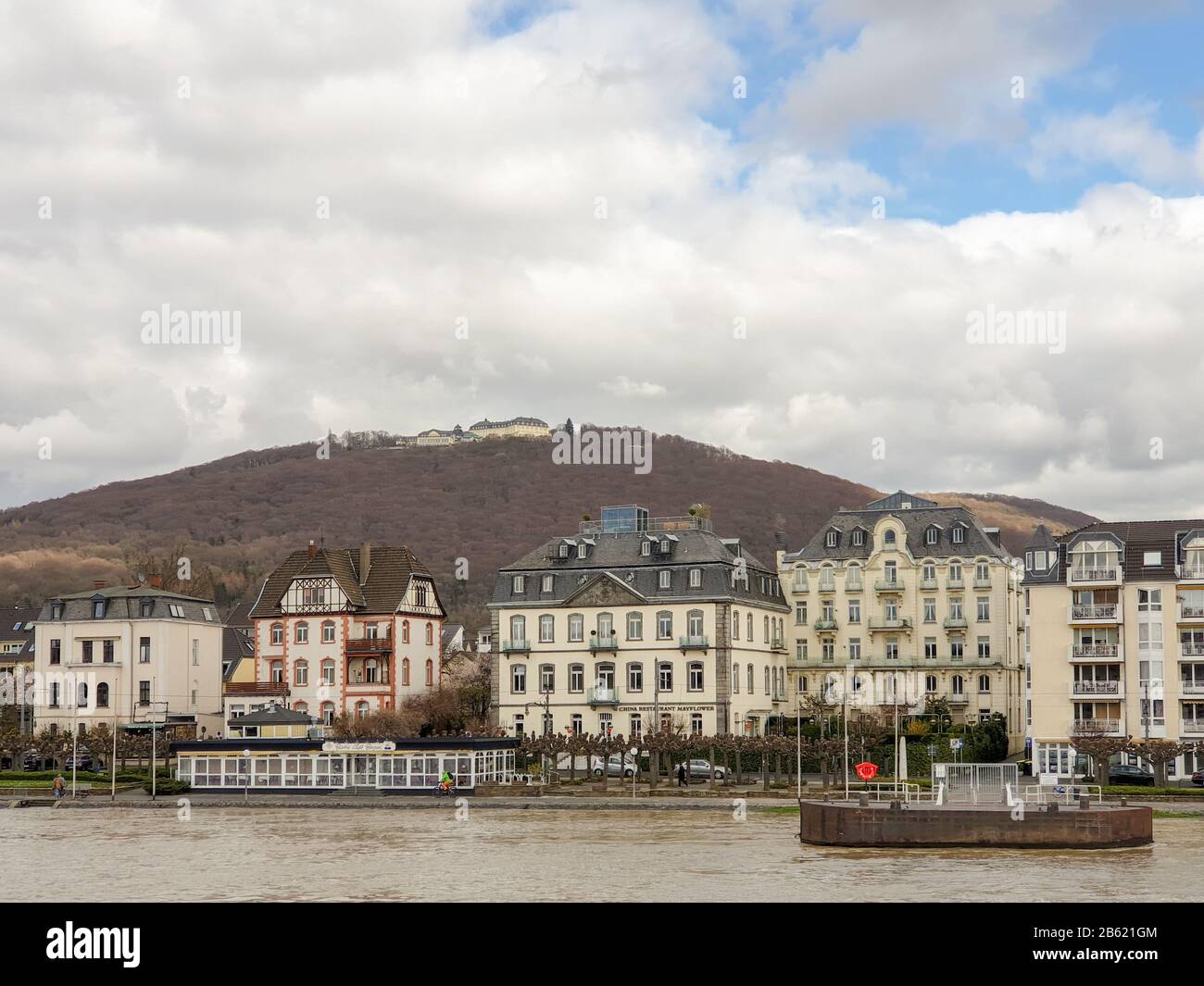 Koningswinter Bonn Germany March 2020 ,high water rhine river, floating ...