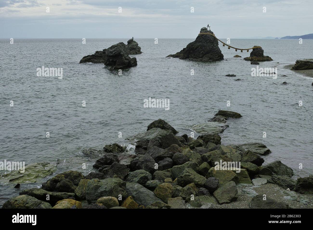 The famous twin rocks of Meoto Iwa in Ise Japan Stock Photo - Alamy