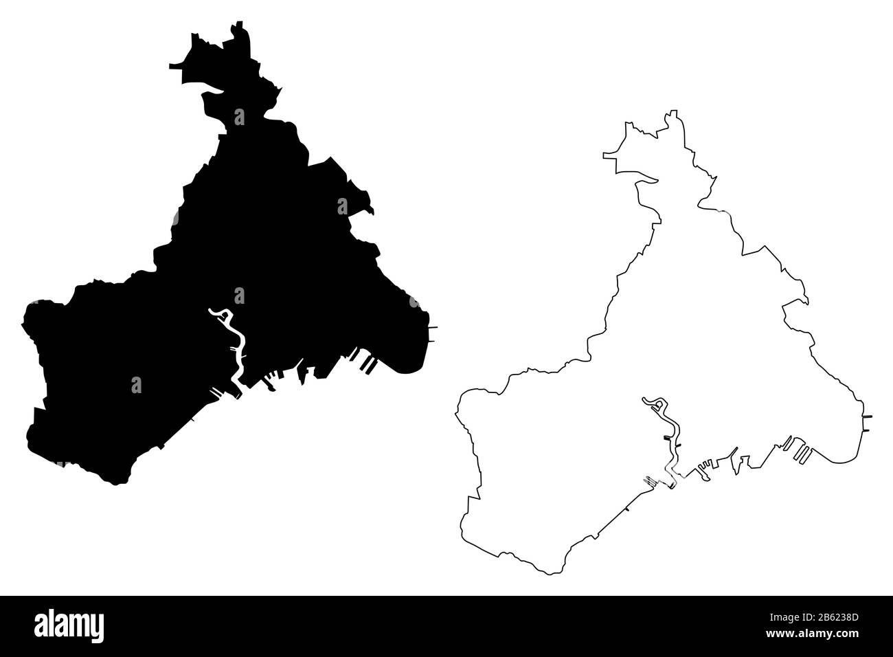 Brest City (French Republic, France) map vector illustration, scribble ...