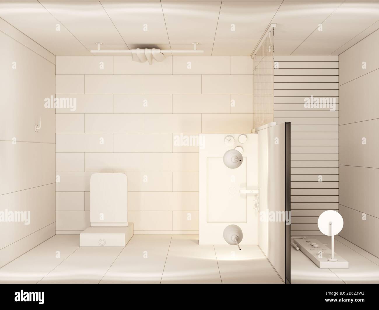 3D render of the interior of the bathroom with shower Stock Photo - Alamy