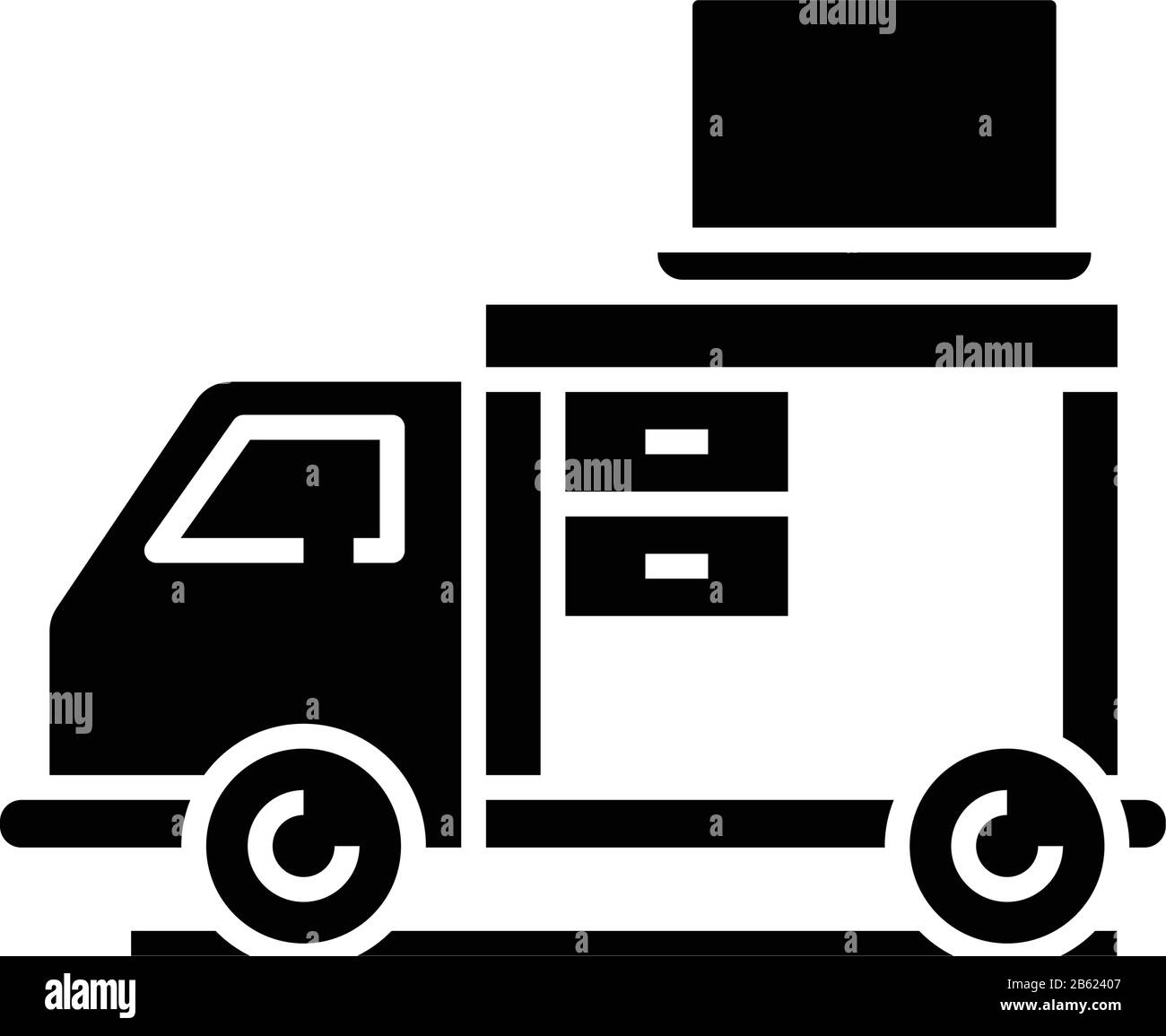 Transportation of furniture black icon, concept illustration, vector ...