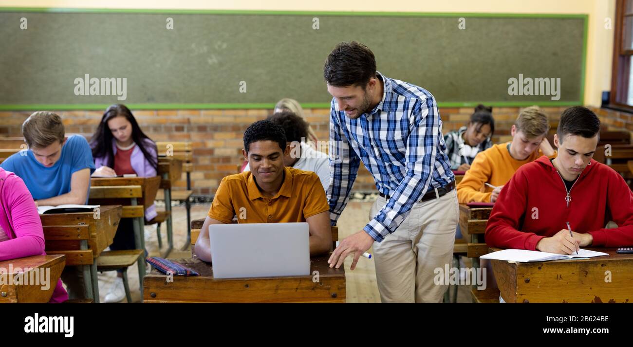 Black high school student using computer in class hi-res stock ...