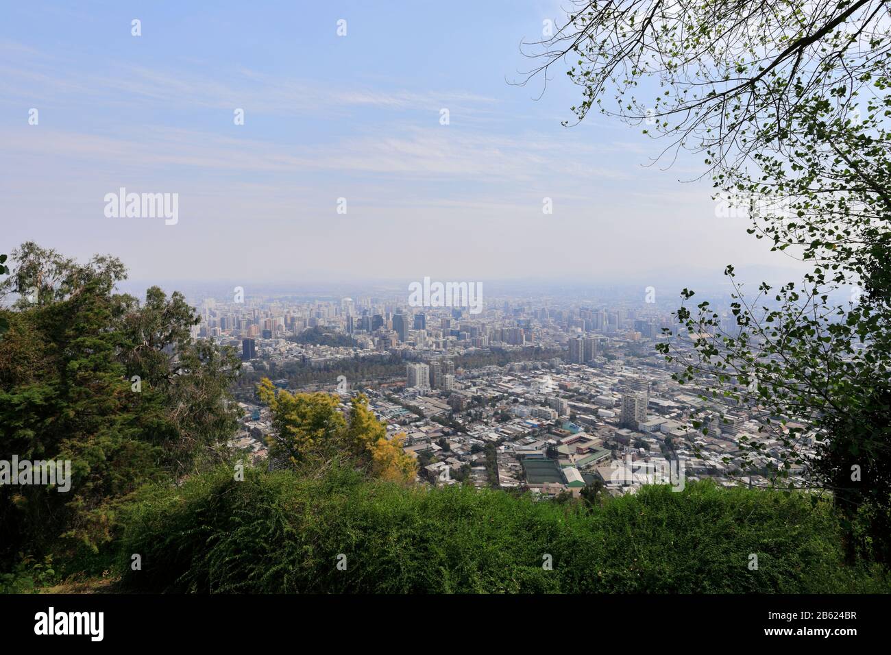 Viewpoint looking over Santiago City from Cerro San Cristóbal, Chile ...