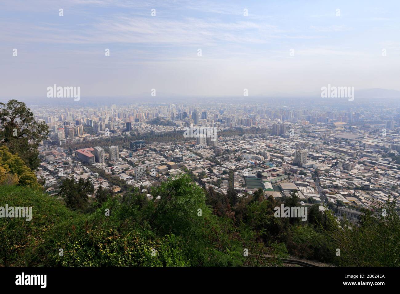 Viewpoint looking over Santiago City from Cerro San Cristóbal, Chile ...