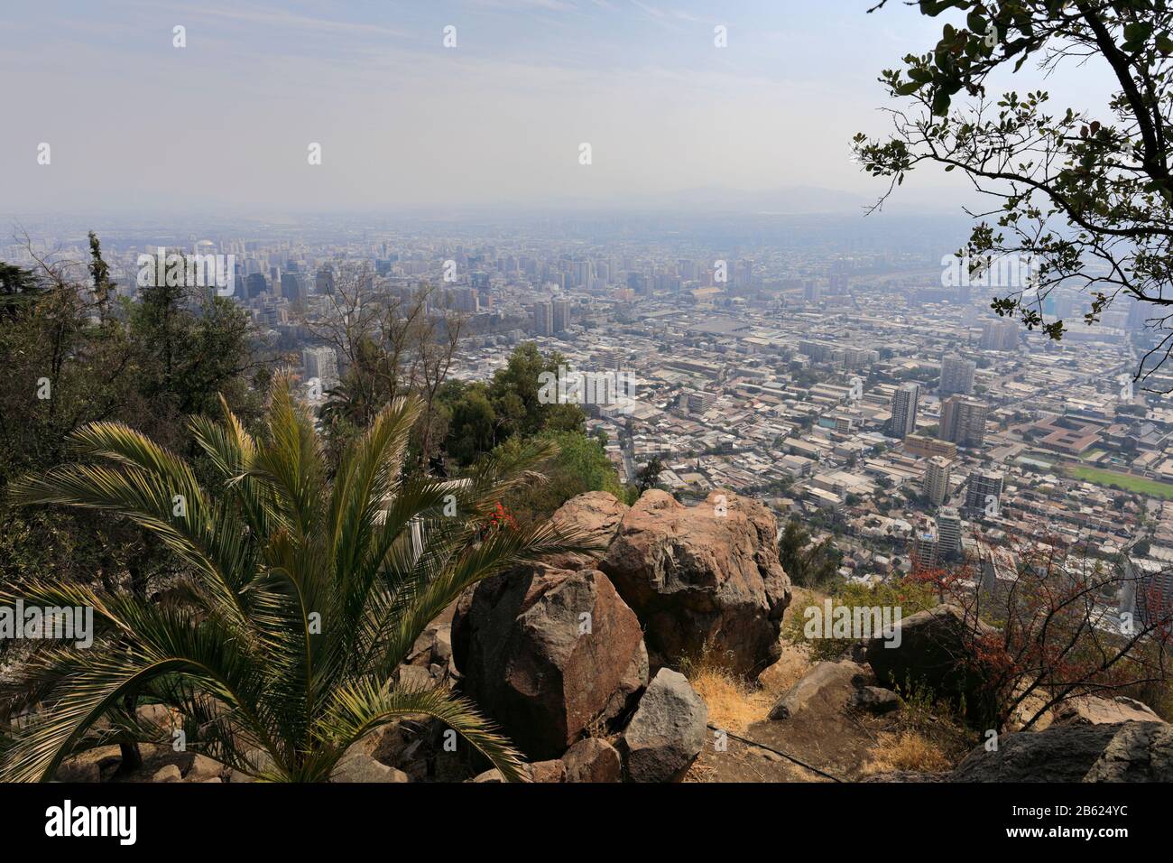 Viewpoint looking over Santiago City from Cerro San Cristóbal, Chile ...