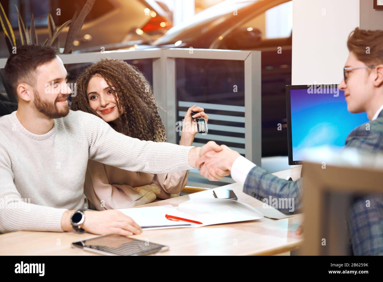 family signing a contract, taking a loan, close up photo. happiness ...