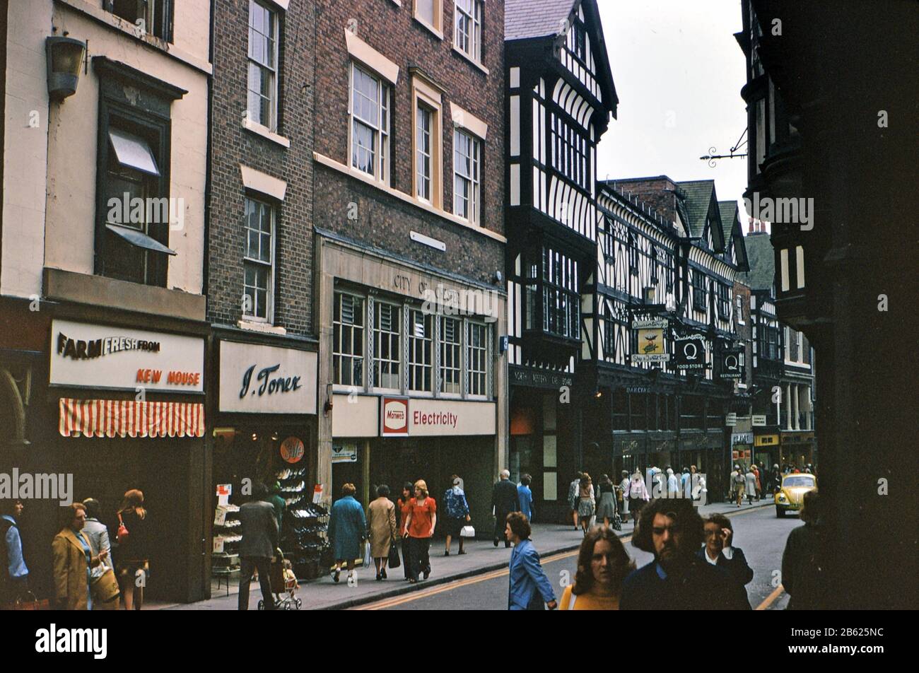Street scene, pedestrians walking, in Chester England ca. 1973 Stock ...