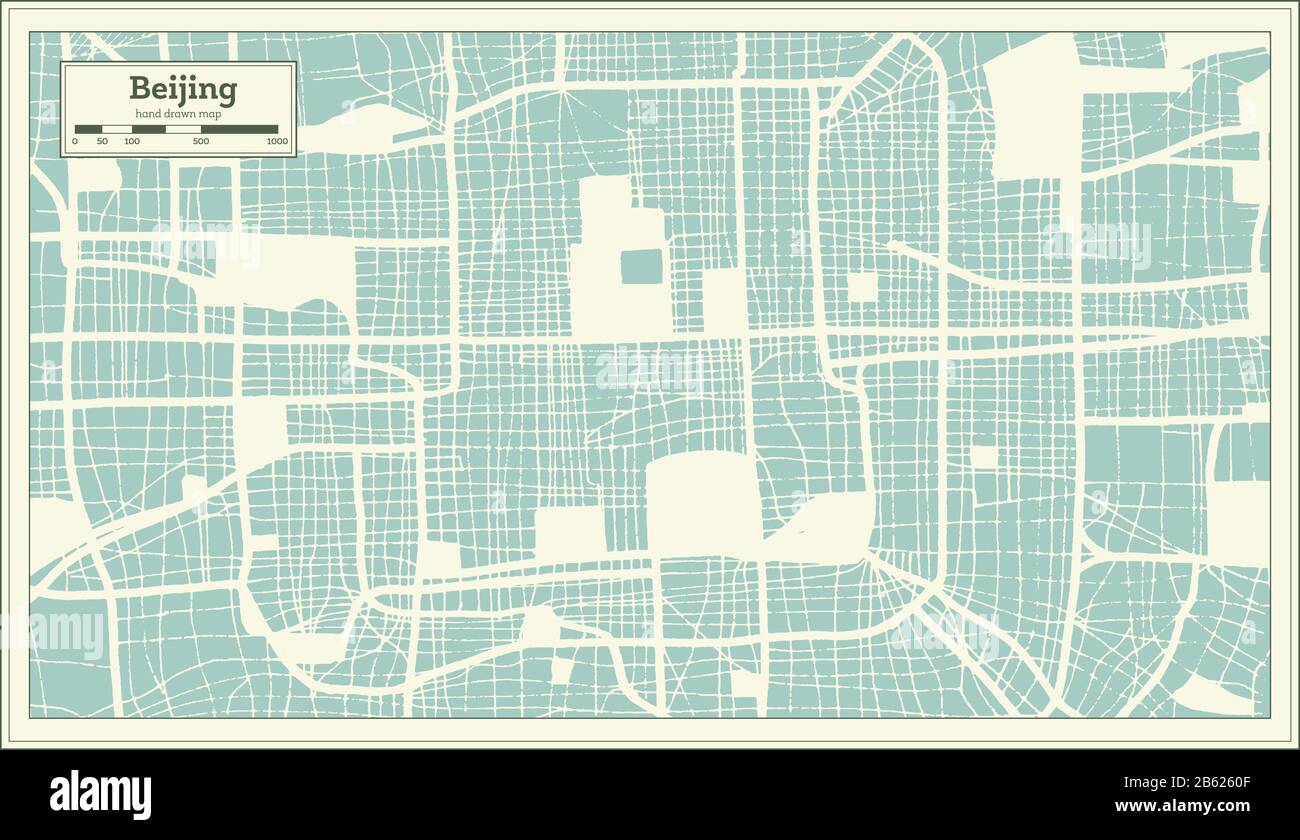 Beijing China City Map in Retro Style. Outline Map. Vector Illustration ...