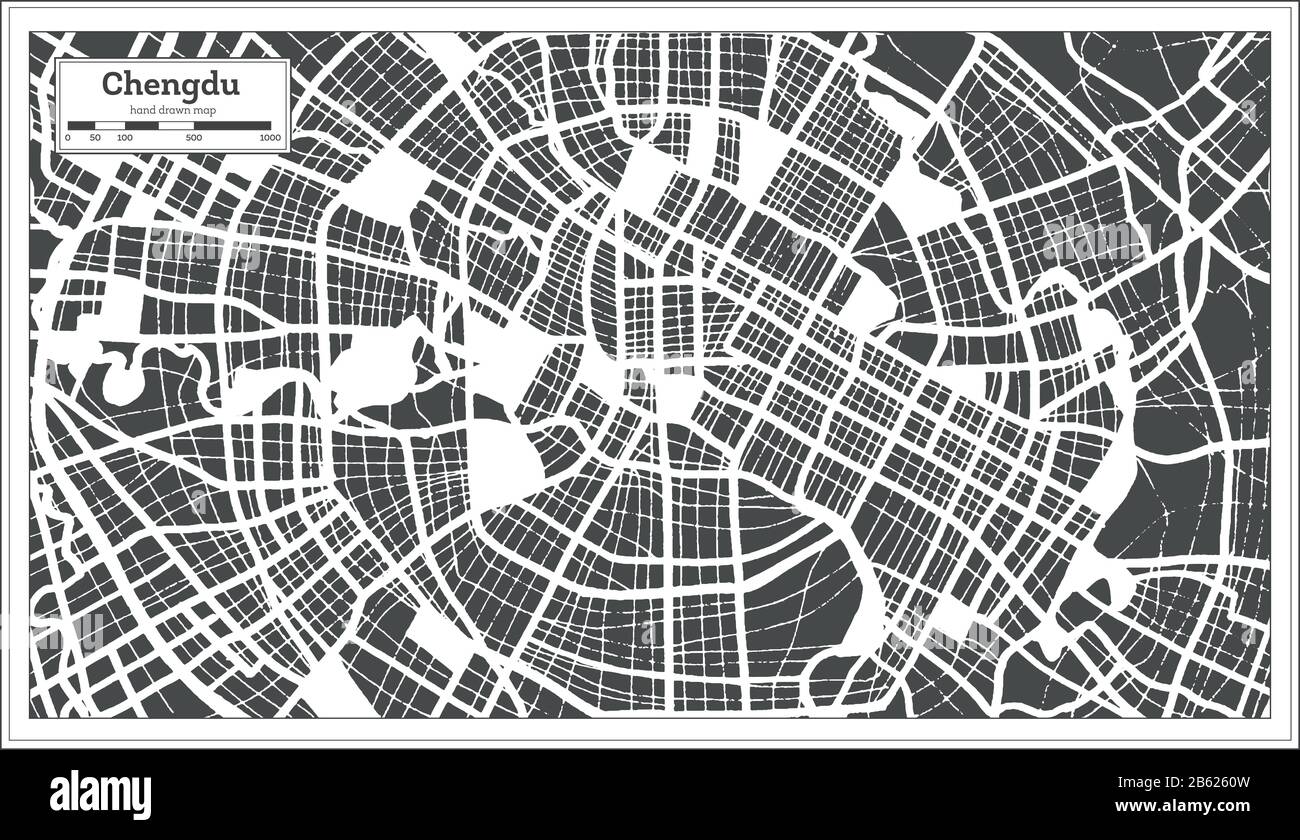 Chengdu China City Map in Retro Style. Outline Map. Vector Illustration ...