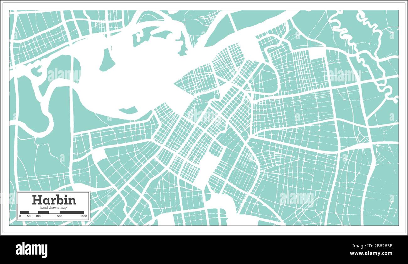 Harbin China City Map in Retro Style. Outline Map. Vector Illustration ...