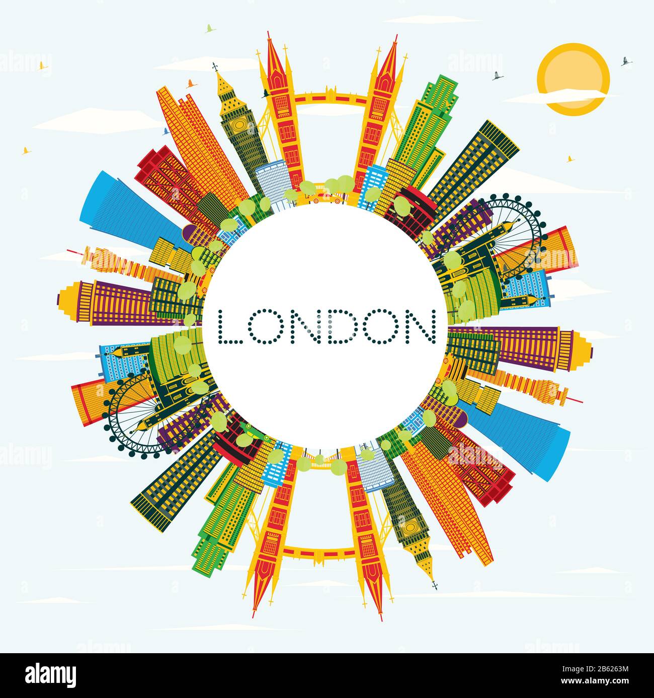 London England City Skyline with Color Buildings, Blue Sky and Copy ...