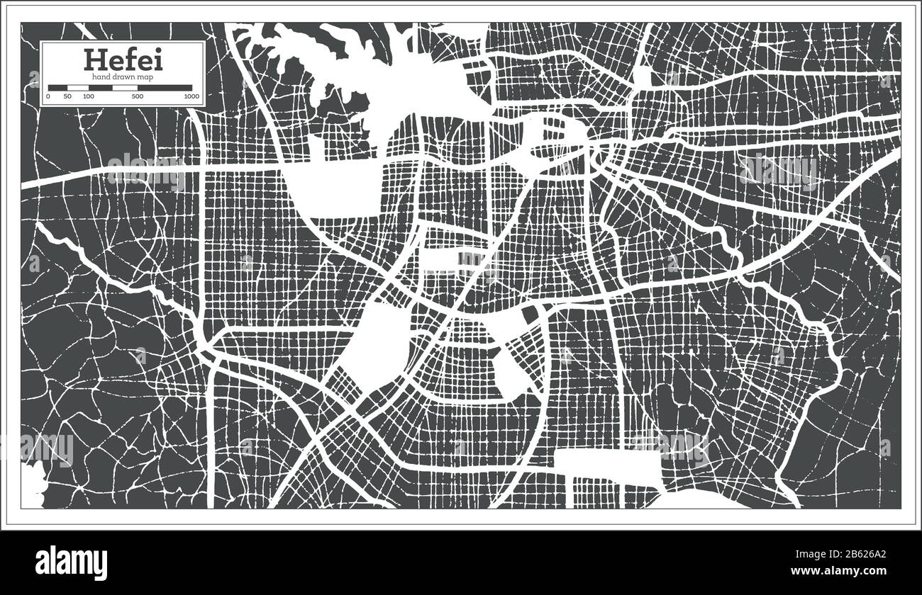 Hefei China City Map in Retro Style. Outline Map. Vector Illustration ...