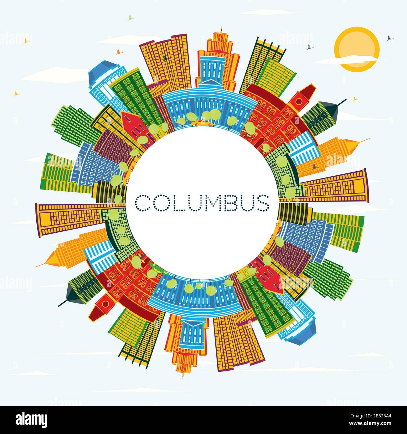 Columbus Ohio City Skyline with Color Buildings, Blue Sky and Copy ...