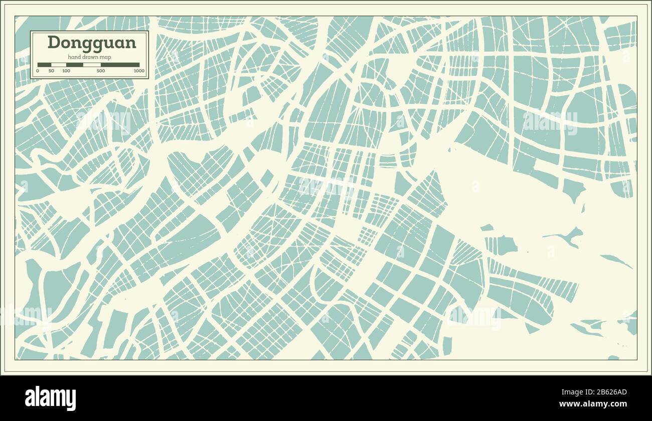 Dongguan China City Map in Retro Style. Outline Map. Vector ...