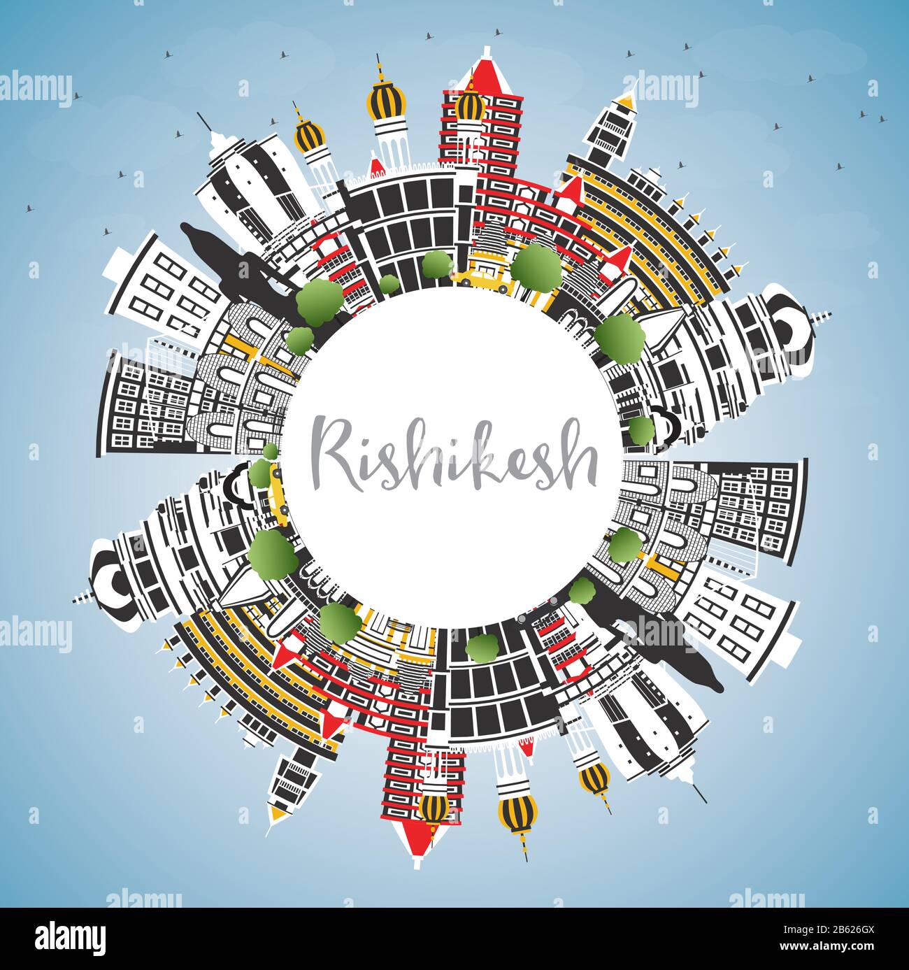 Rishikesh India City Skyline with Color Buildings, Blue Sky and Copy ...