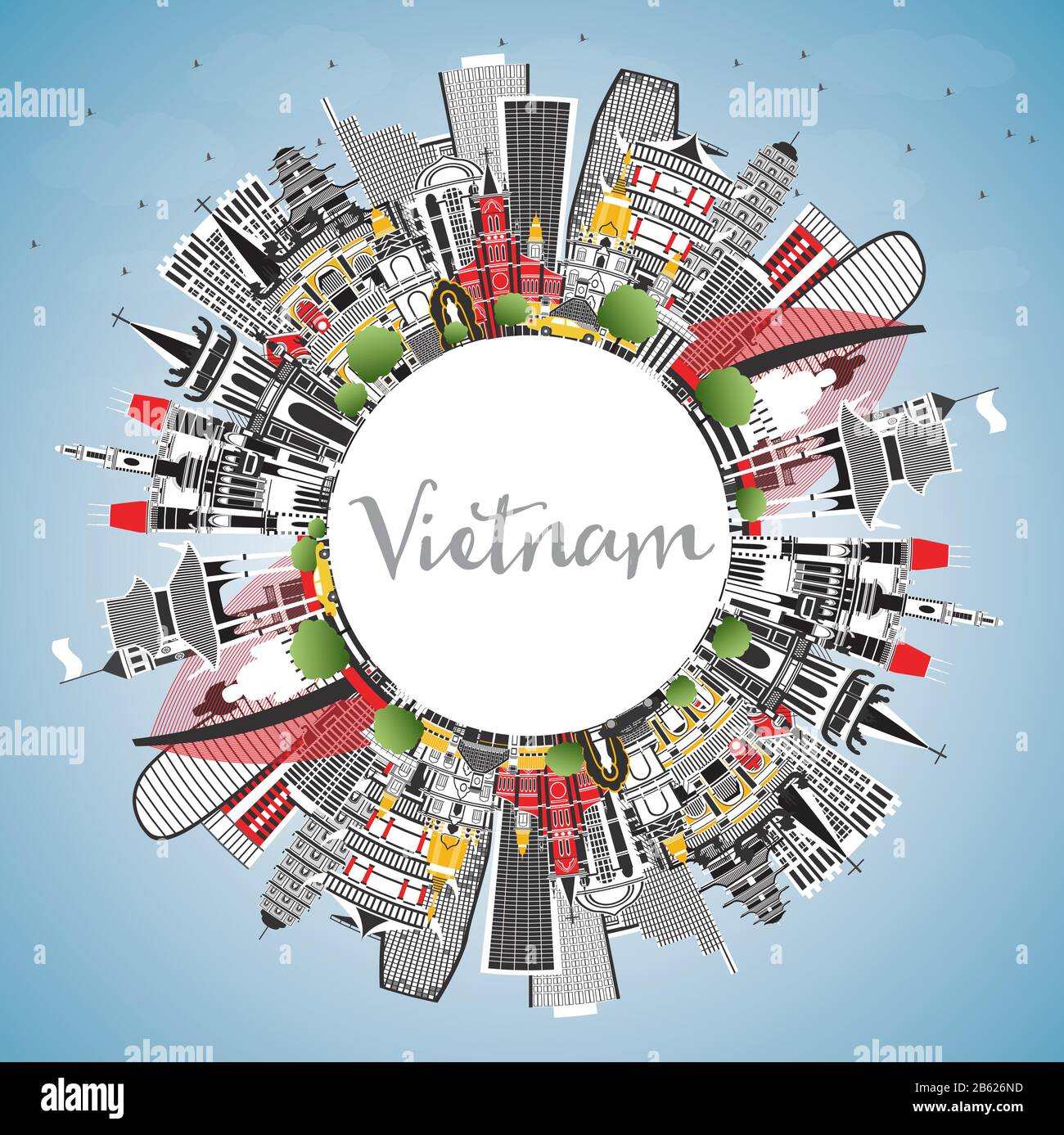Vietnam City Skyline with Gray Buildings, Blue Sky and Copy Space ...