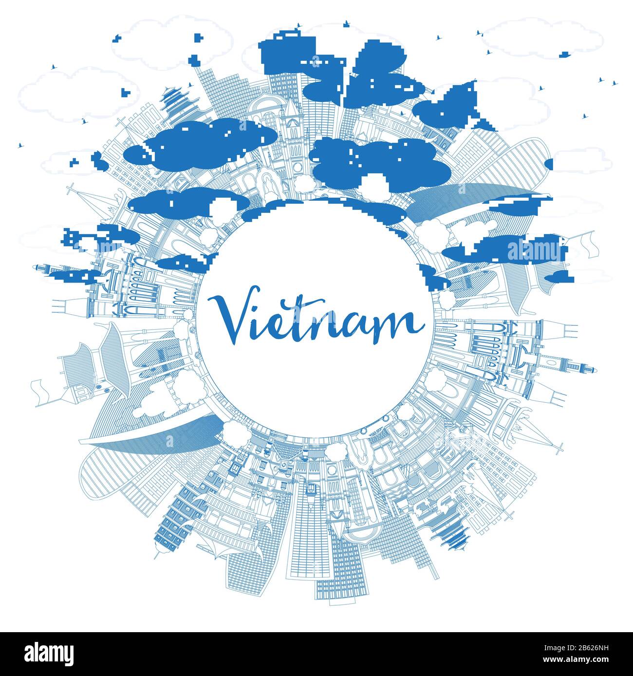 Outline Vietnam City Skyline with Blue Buildings and Copy Space. Vector ...