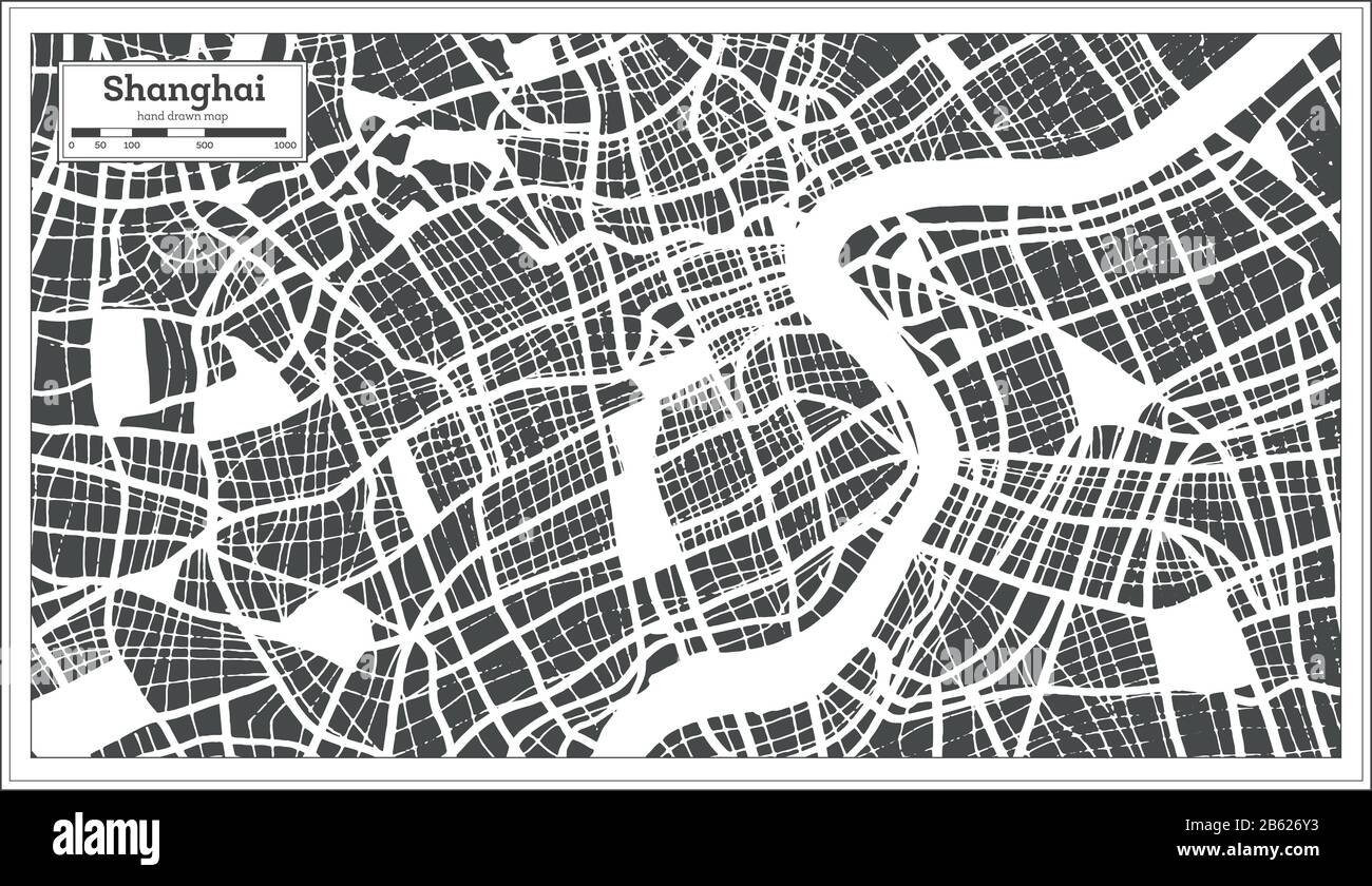Shanghai China City Map in Retro Style. Outline Map. Vector ...