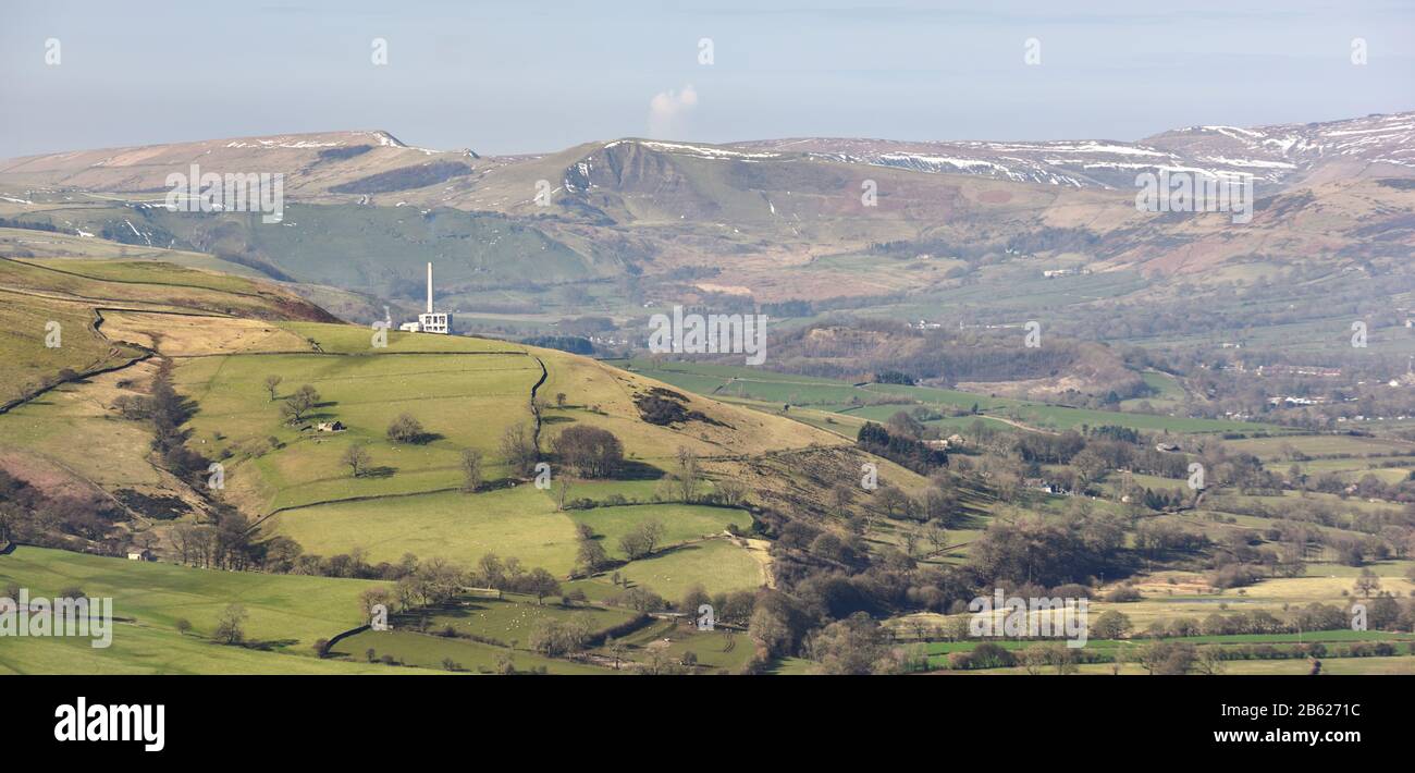 Hope cement works and Mam Tor landscape scenery view,Hope valley,Peak ...