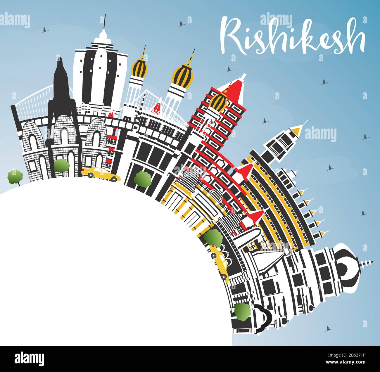 Rishikesh India City Skyline with Color Buildings, Blue Sky and Copy ...