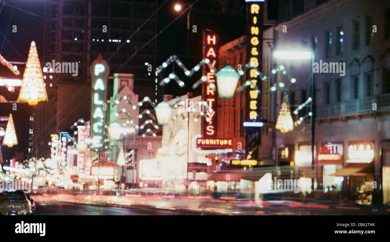 Dallas Texas night time street scene in 1956 Stock Photo - Alamy