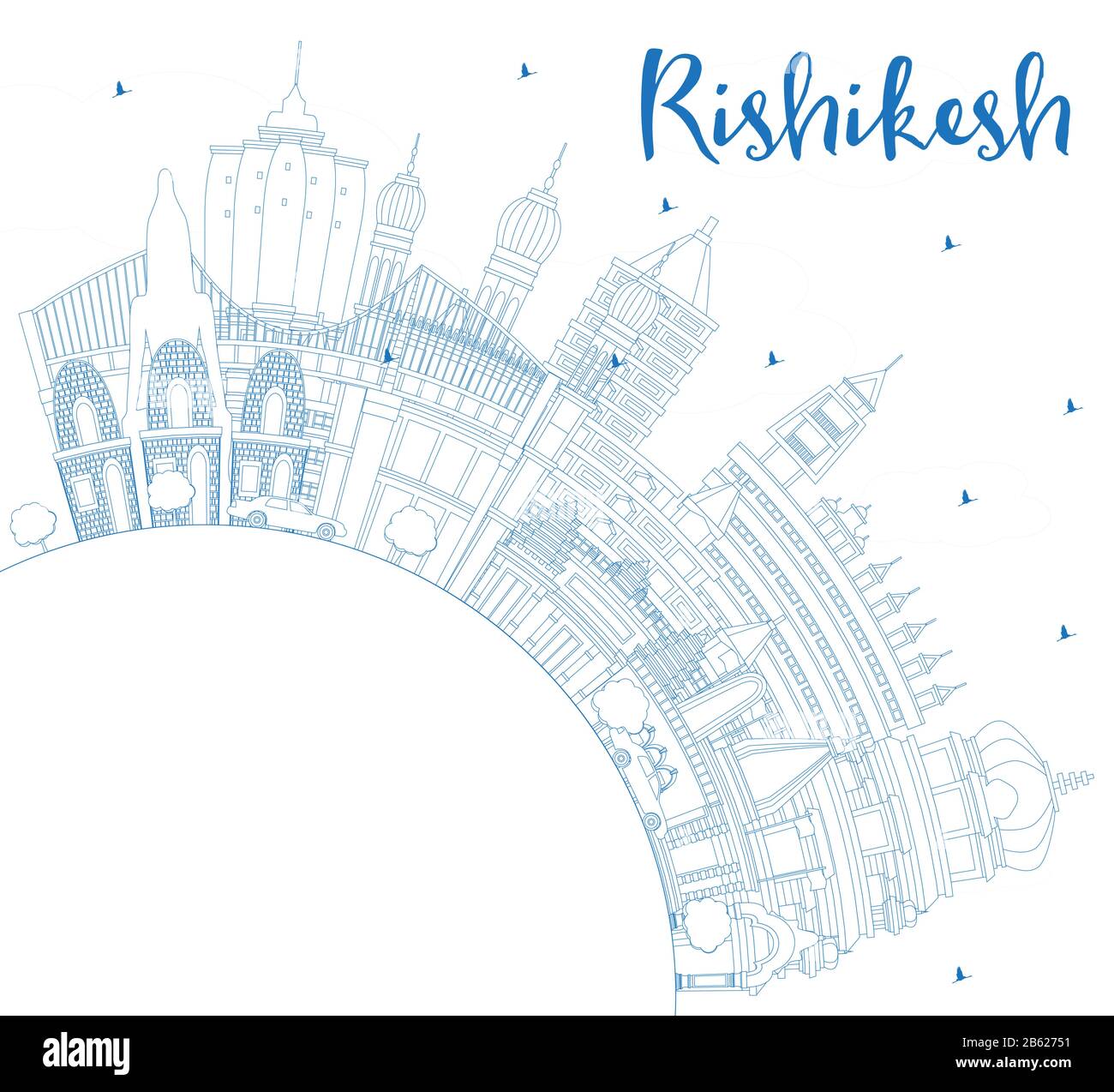 Outline Rishikesh India City Skyline with Blue Buildings and Copy Space ...