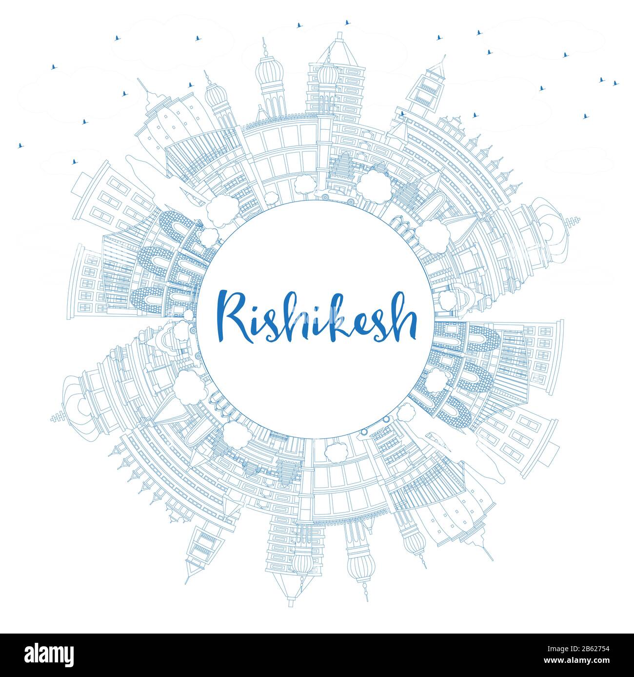 Outline Rishikesh India City Skyline with Blue Buildings and Copy Space ...