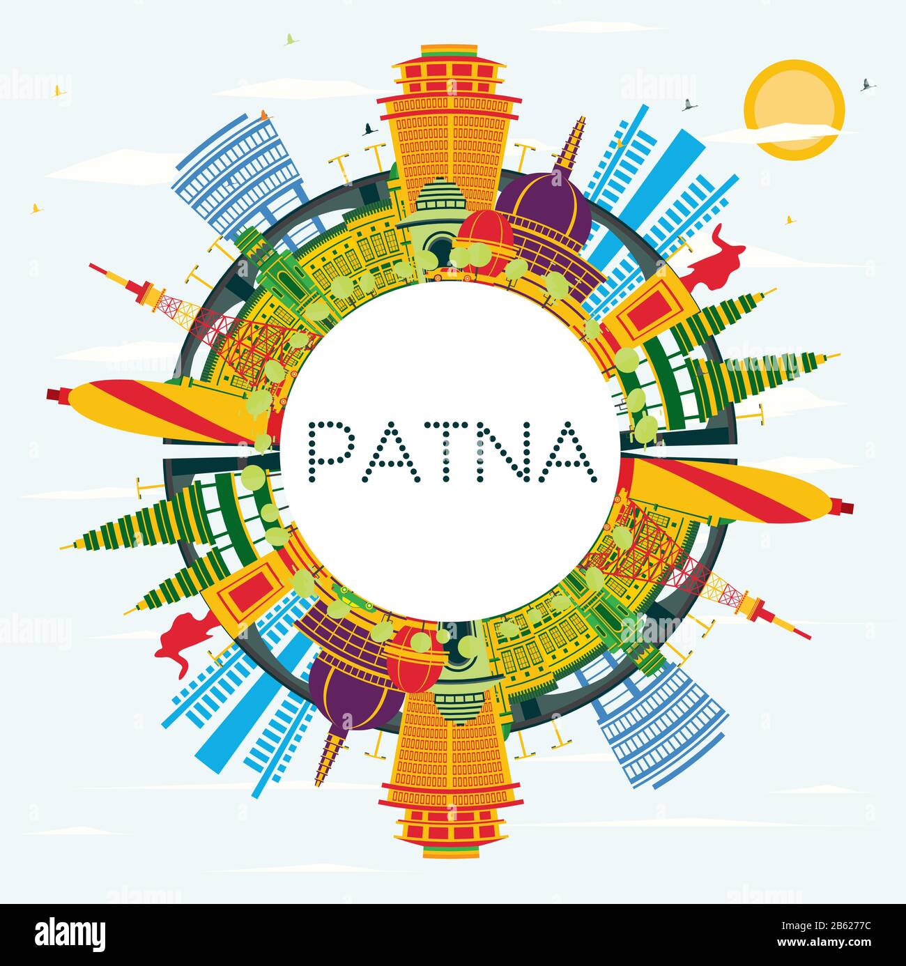 Patna India City Skyline with Color Buildings, Blue Sky and Copy Space. Vector Illustration ...