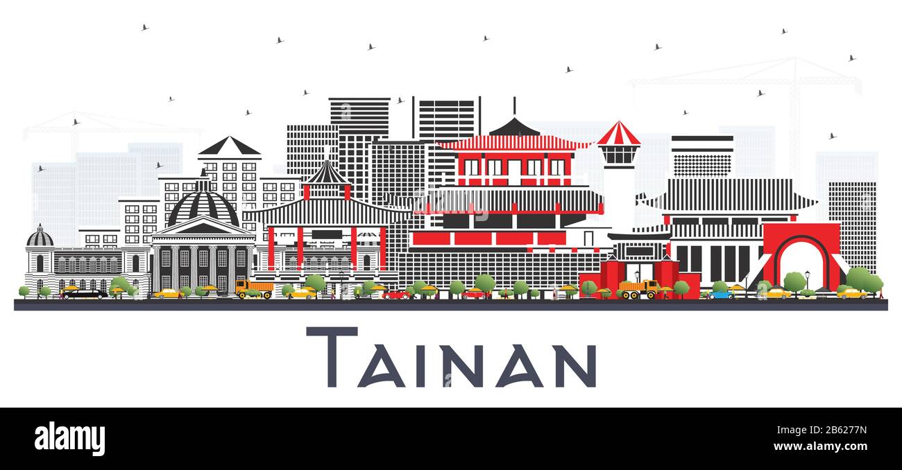 Tainan Taiwan City Skyline with Gray Buildings Isolated on White ...