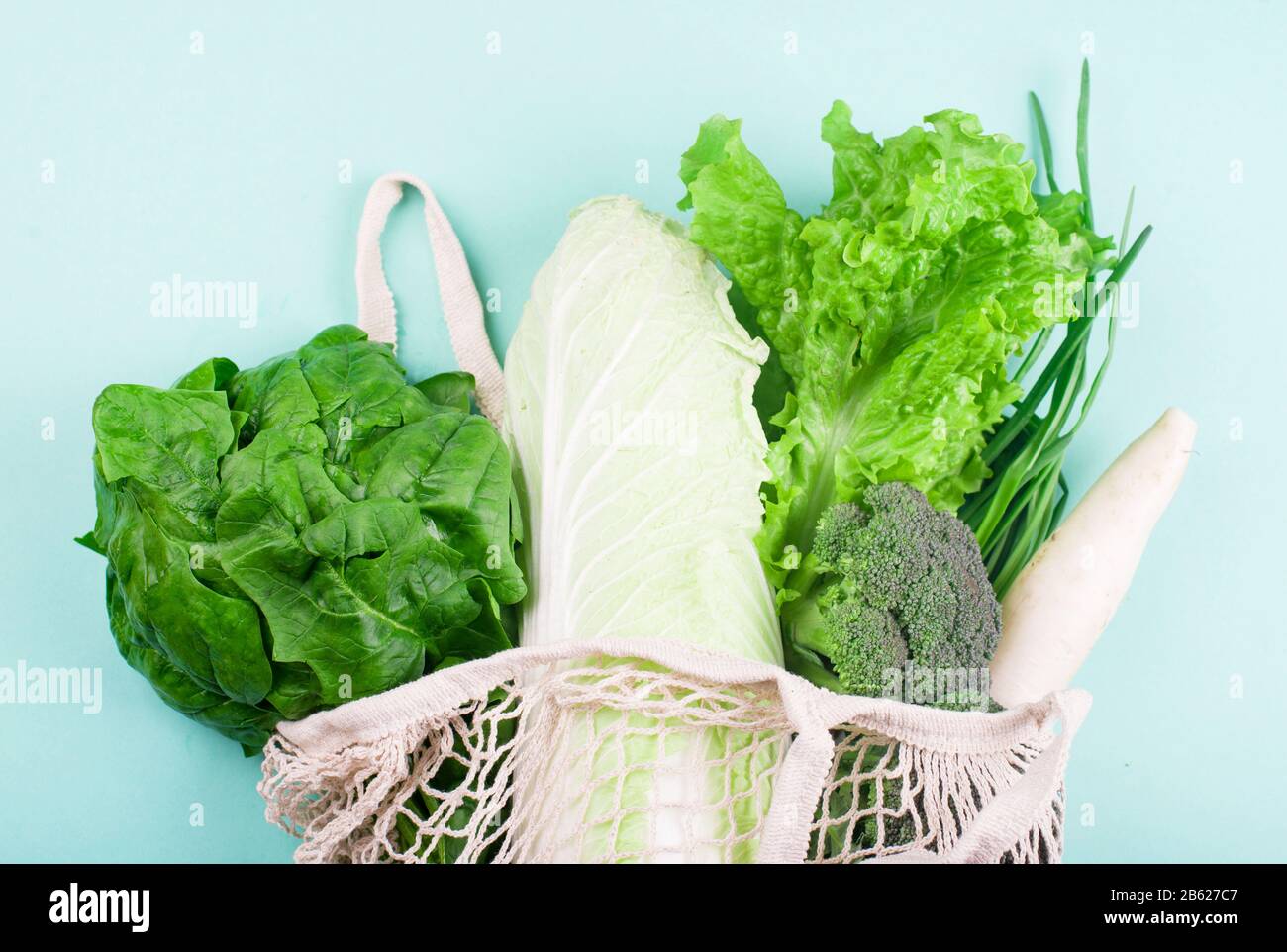Vegetables, spinach leaves, lettuce, green onions, radishes, cabbage in ...