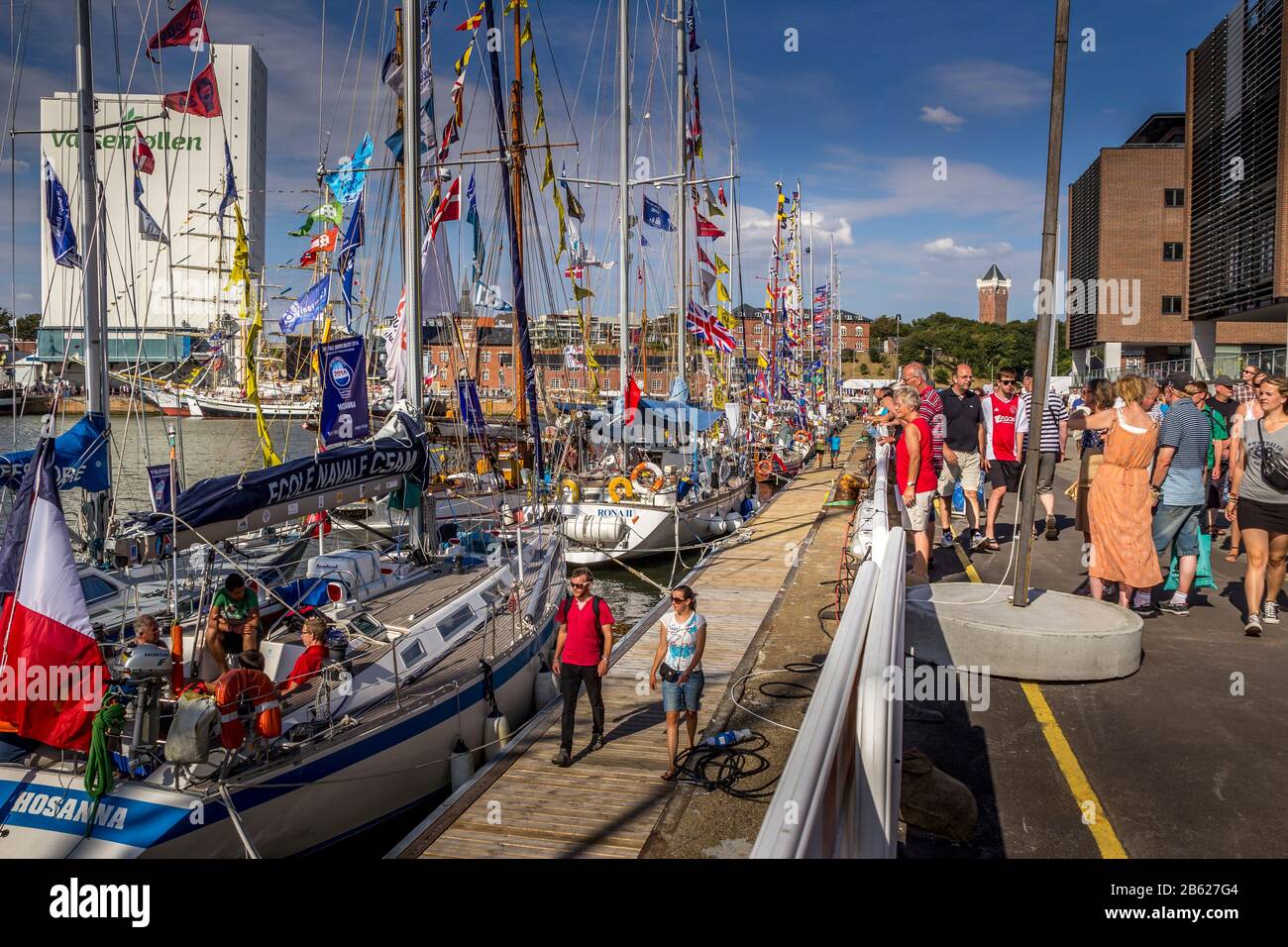 Esbjerg, Denmark - 02 August 2014: Many ships with different flags and ...