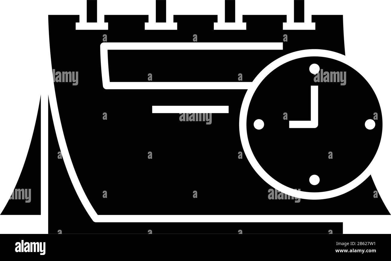 Time planning black icon, concept illustration, vector flat symbol ...