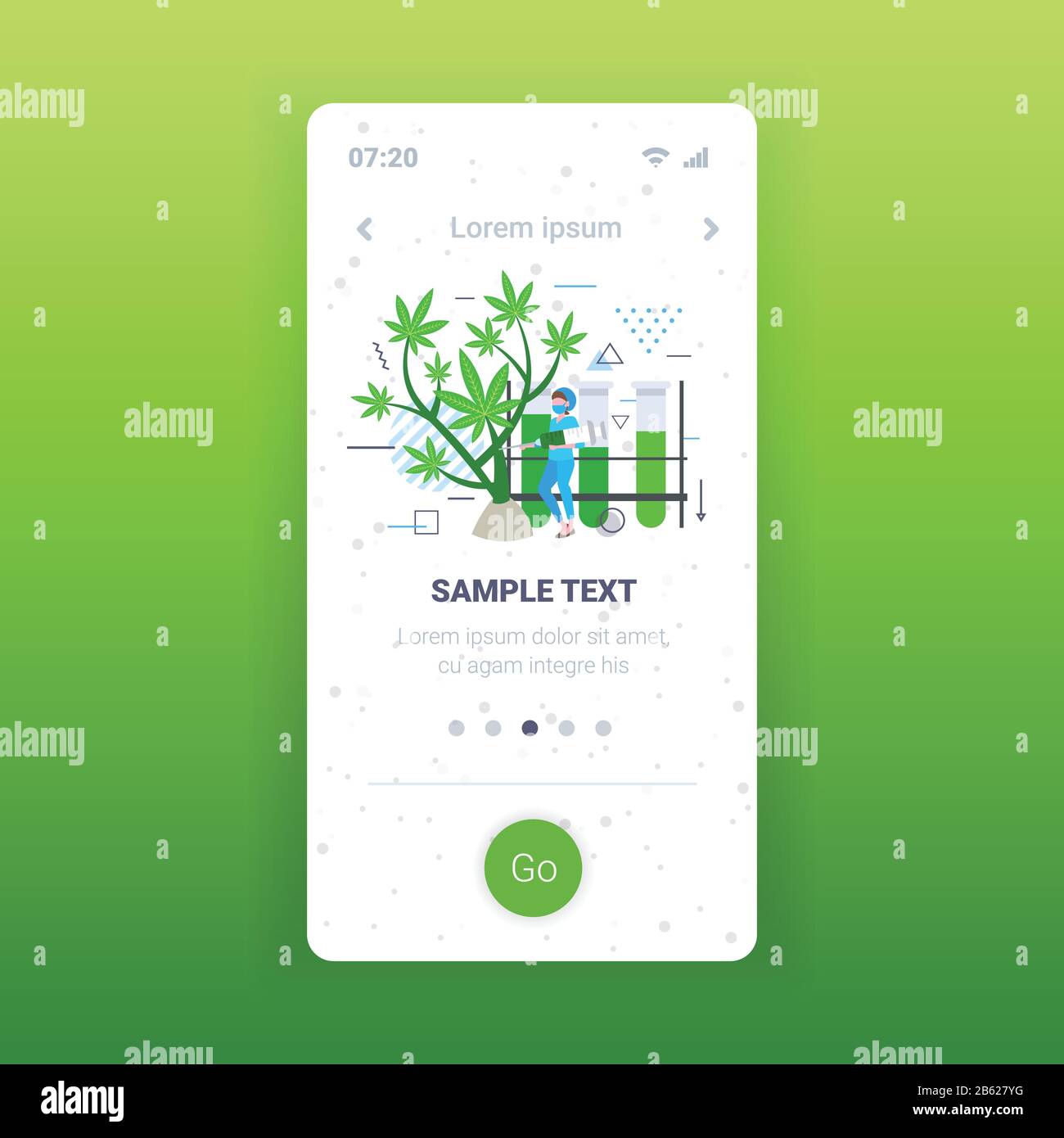 female researcher using syringe for examining marijuana plant ...